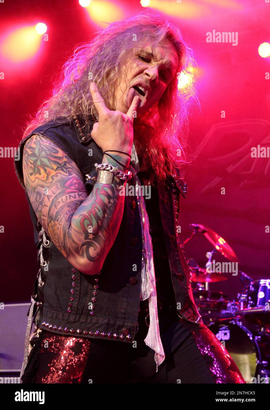 Michael Starr of the glam metal band Steel Panther performs at the M3 Rock Festival at ...