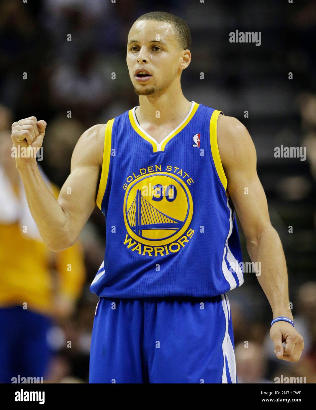 Golden State Warriors point guard Stephen Curry (30) reacts against the ...
