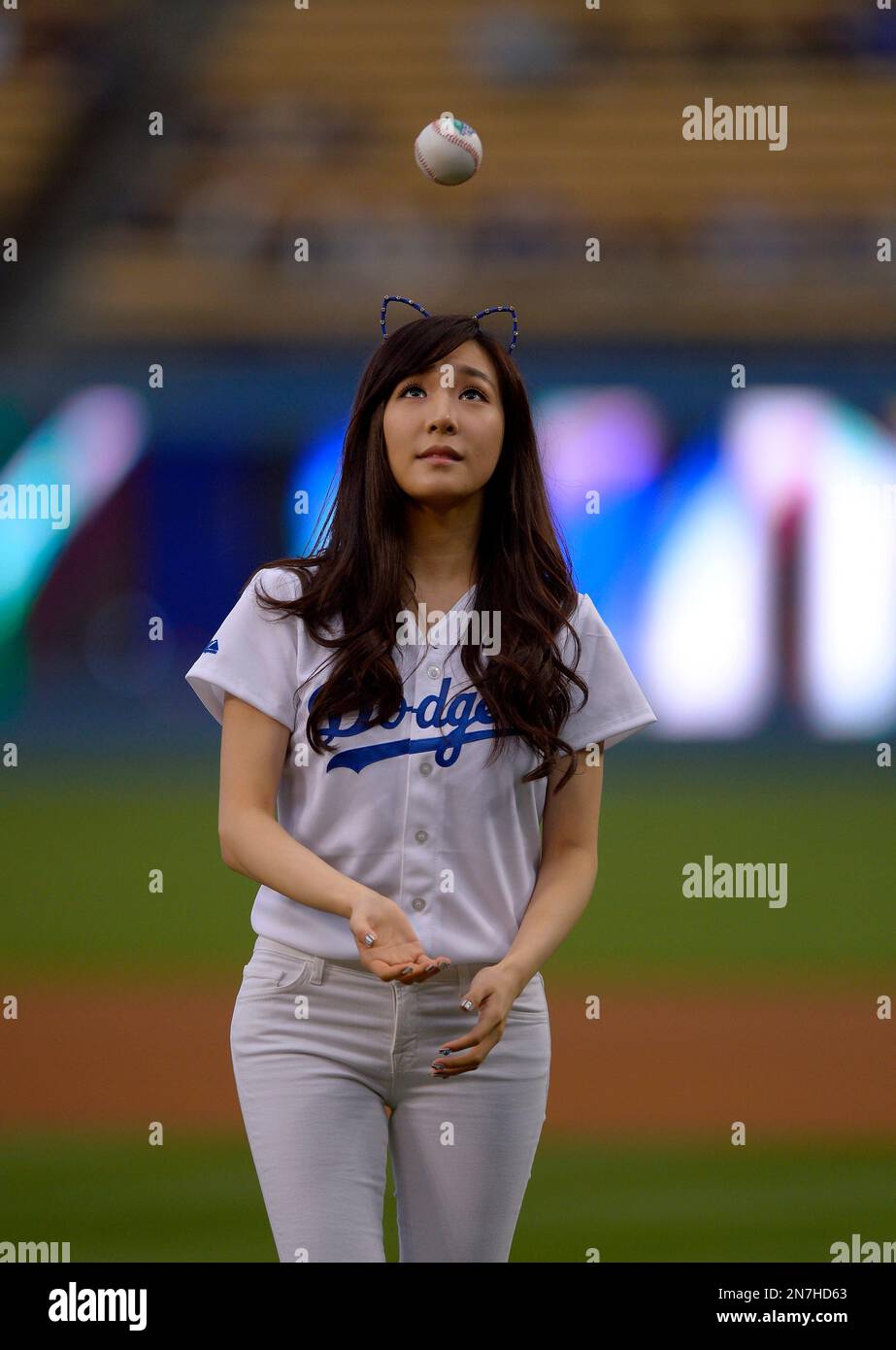 American born Korean pop singe Tiffany Hwang gets set to throw out the ...