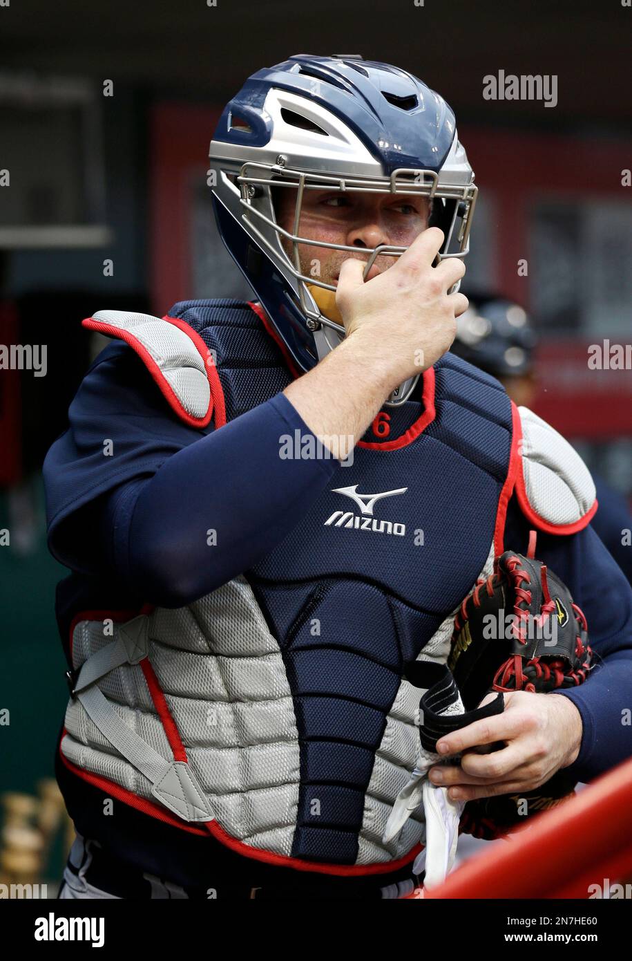 Atlanta Braves catcher Brian McCann runs onto the field in the first ...