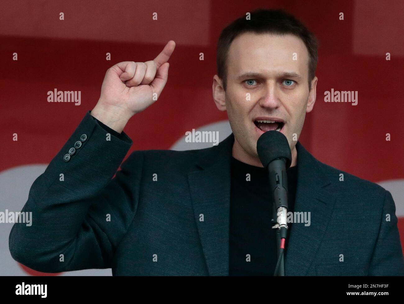 Russian opposition leader Alexei Navalny speaks during a major protest ...