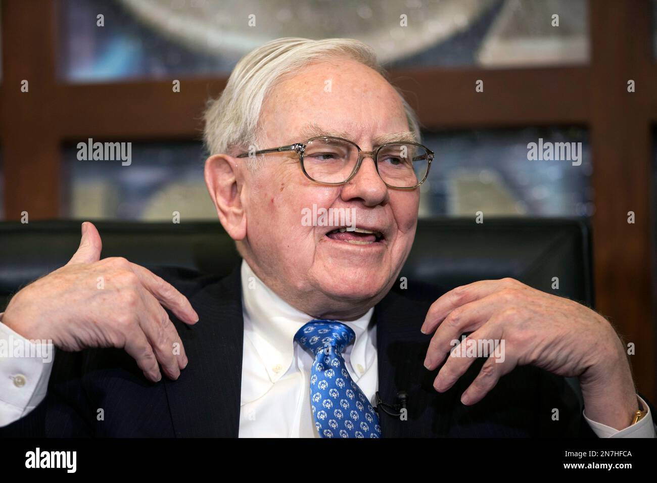 Berkshire Hathaway CEO and Chairman Warren Buffett speaks during an ...