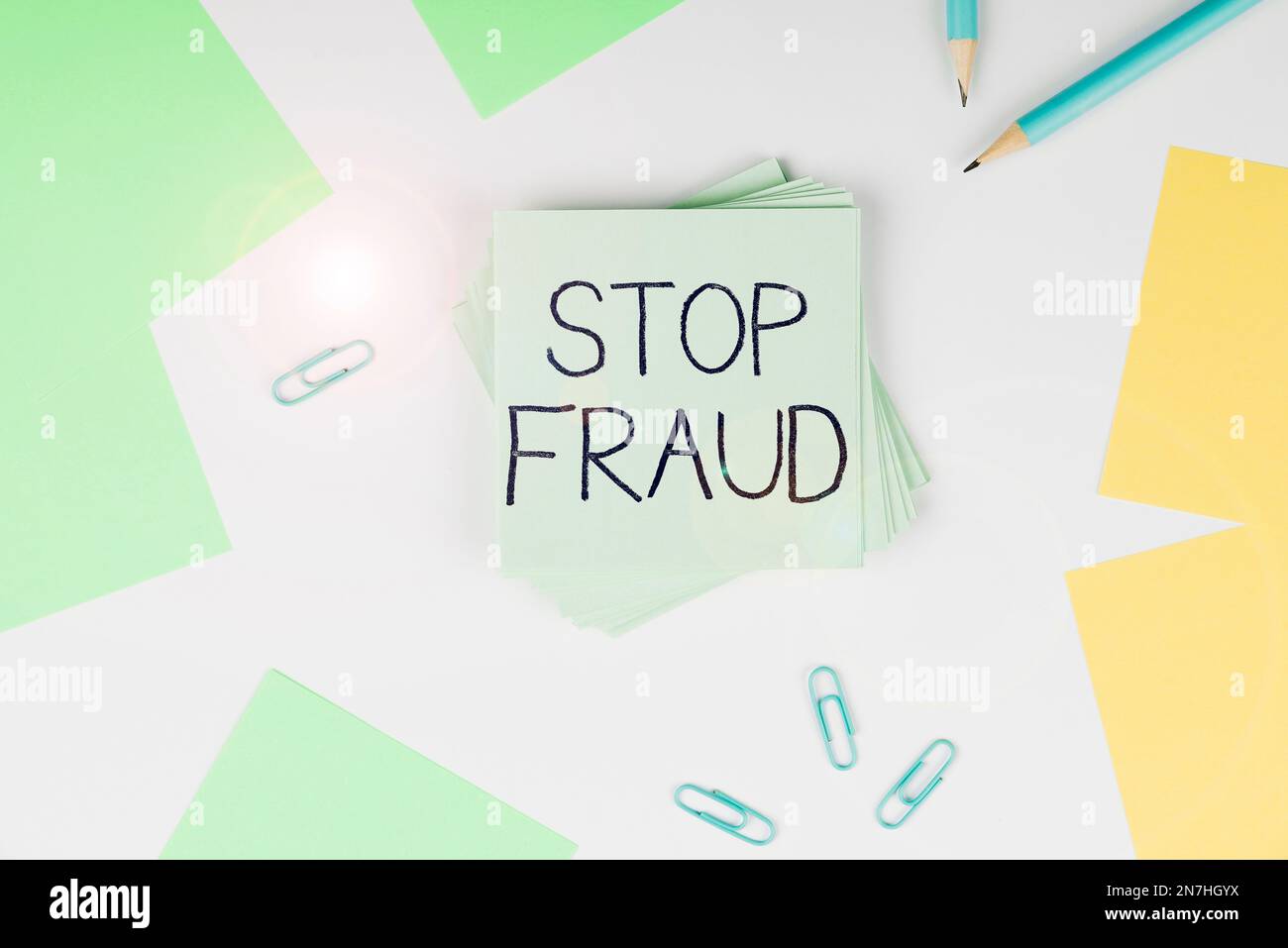 Hand writing sign Stop Fraud. Concept meaning campaign advices people ...