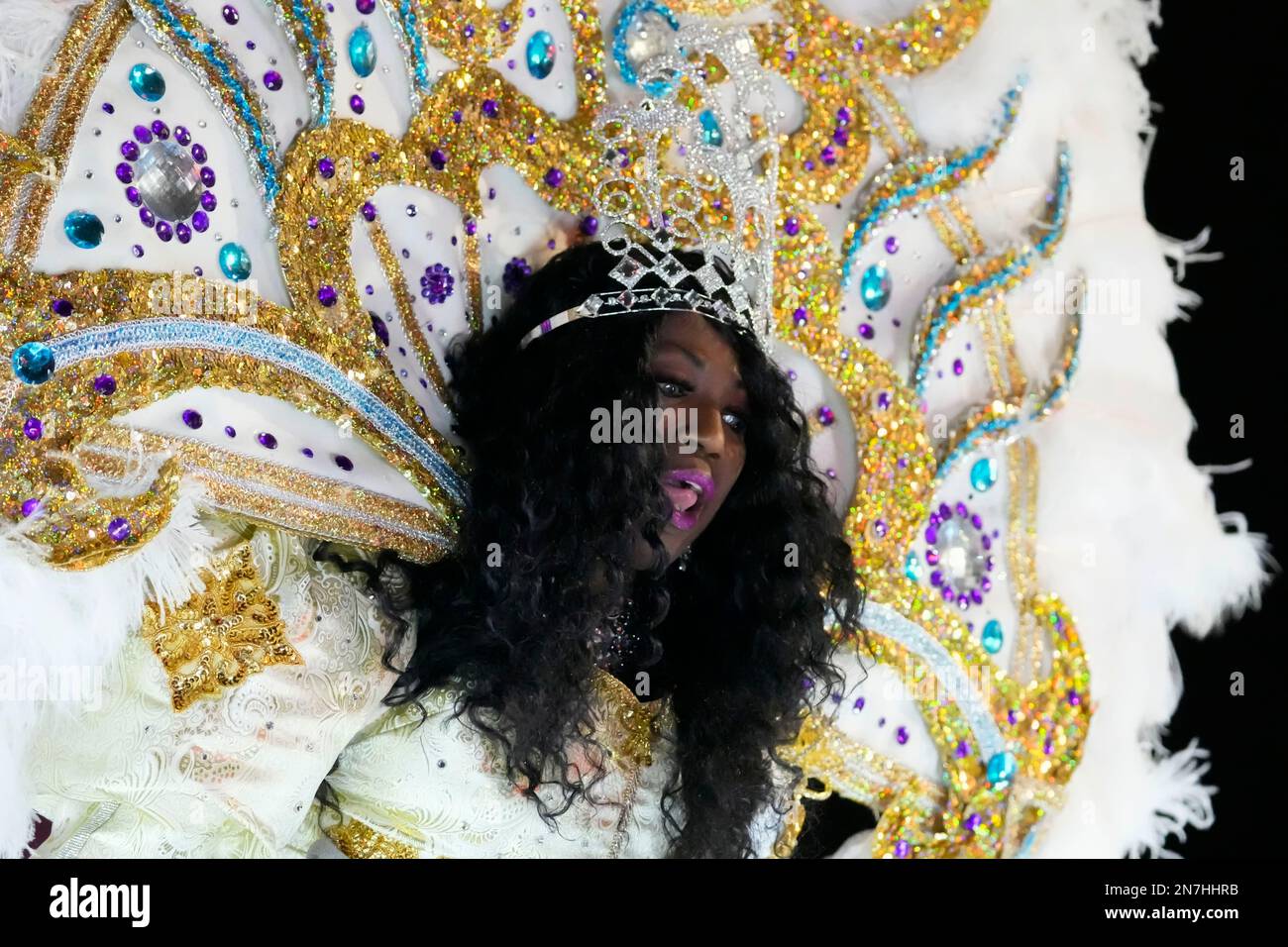The Queen of the Krewe of Oshun Mardi Gras parade rides in the lead ...