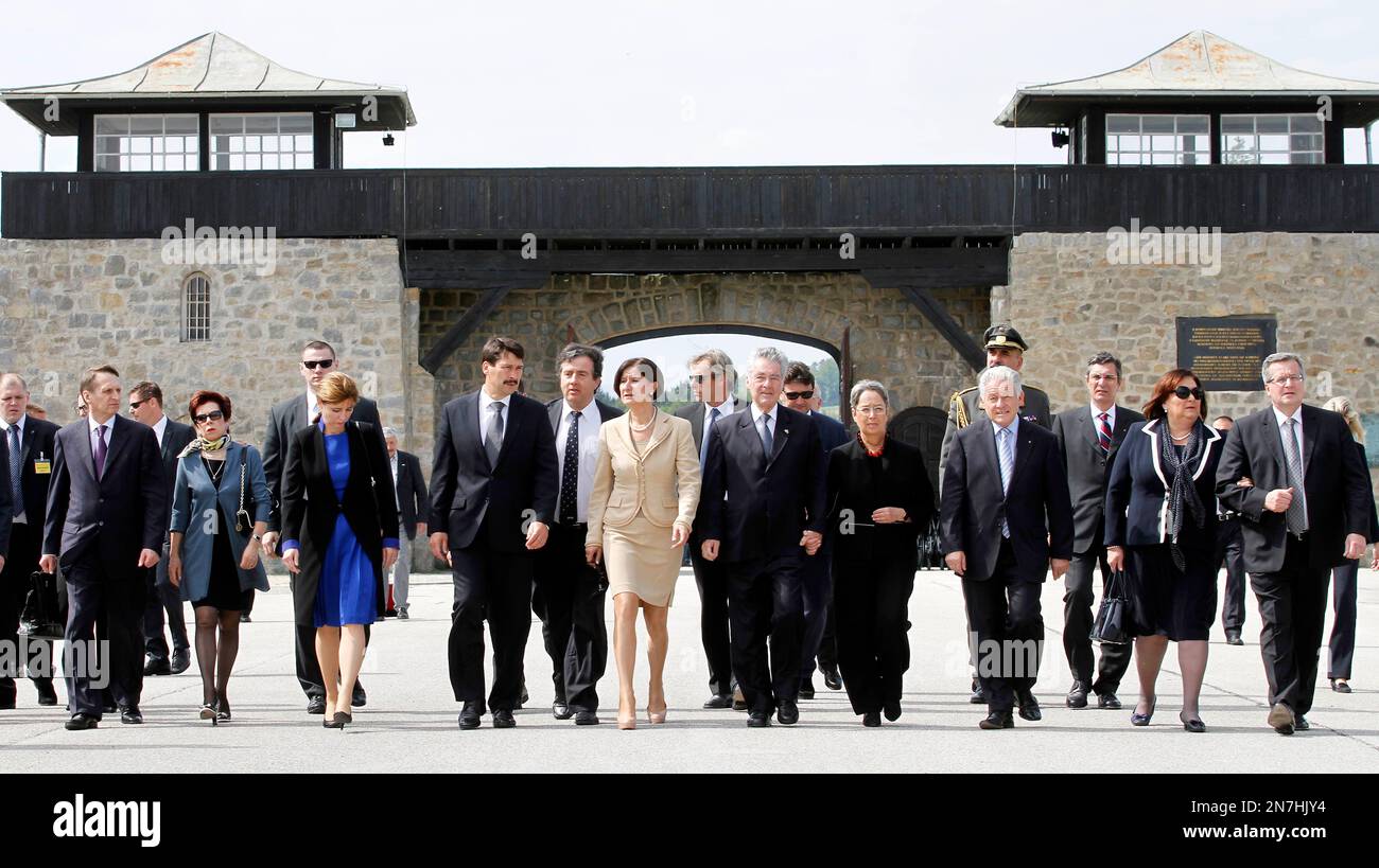 Hungarian President Janos Ader, 5th left to right, Interior Minister ...