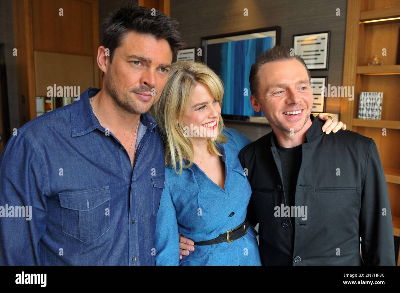 Karl Urban, Alice Eve & Simon Pegg pose for a portrait session at the ...