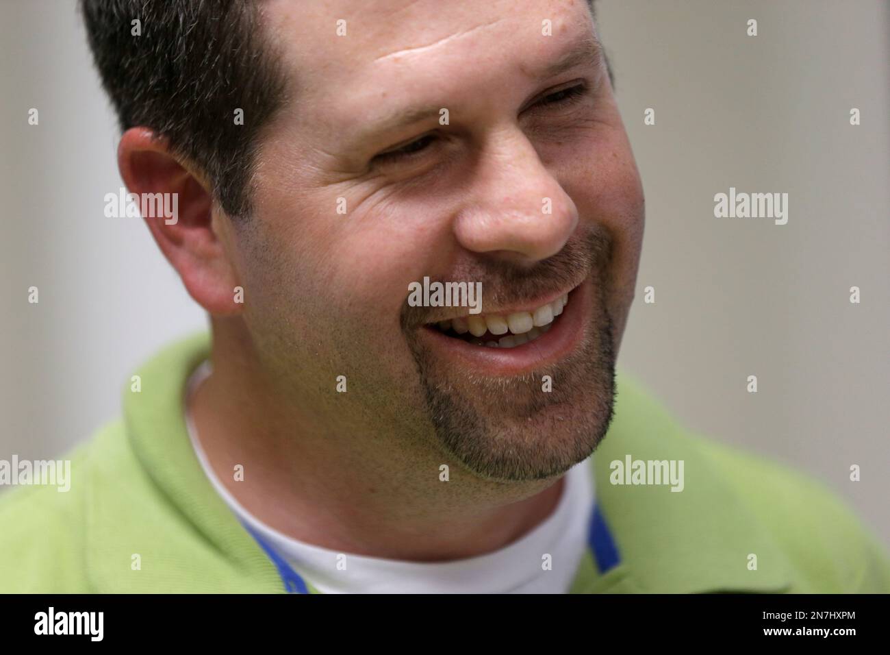 Double amputee Jason Koger, 34, of Owensboro, Ky., smiles during an ...