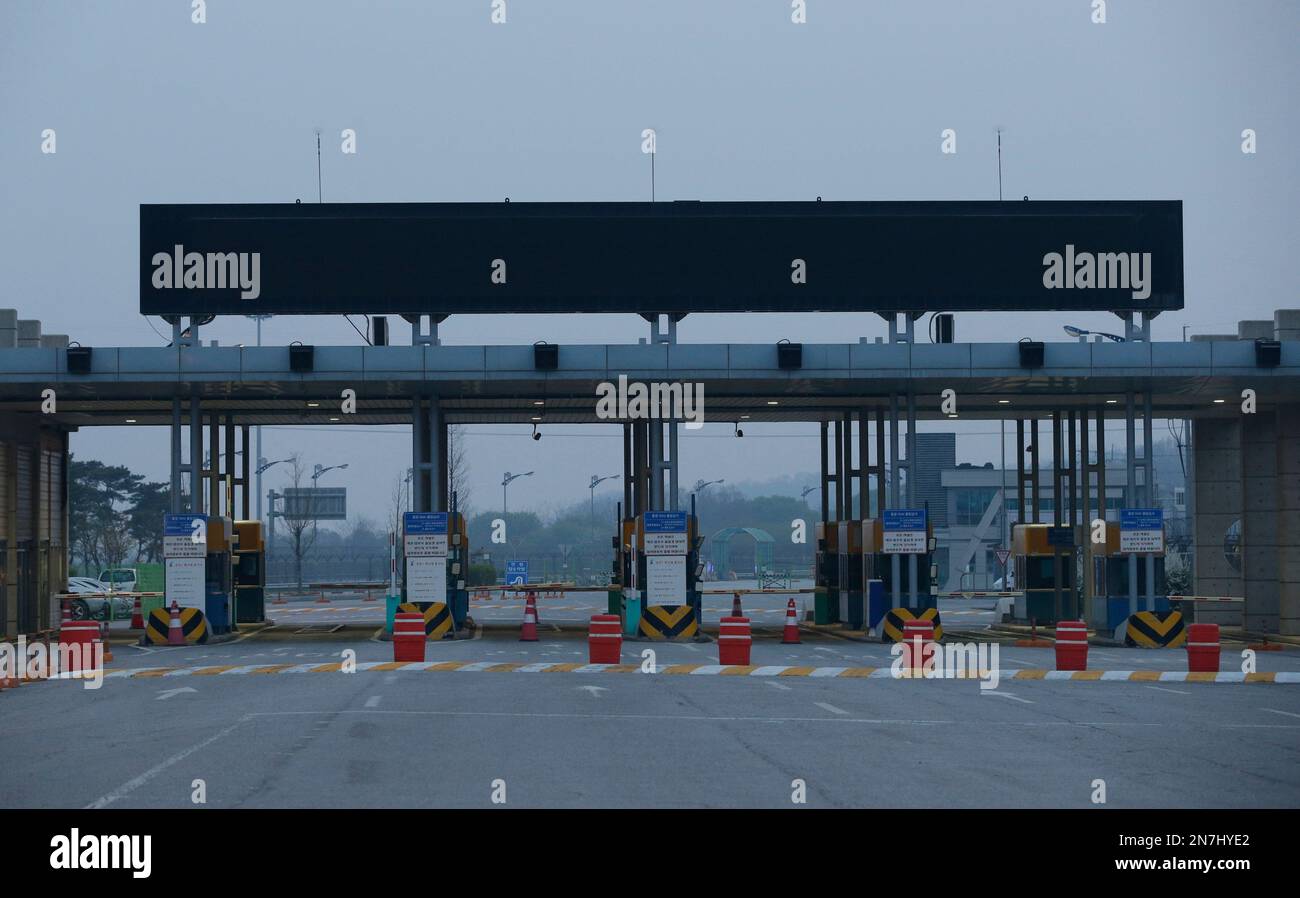 Empty gates for North Korea's Kaesong city are seen at the customs ...