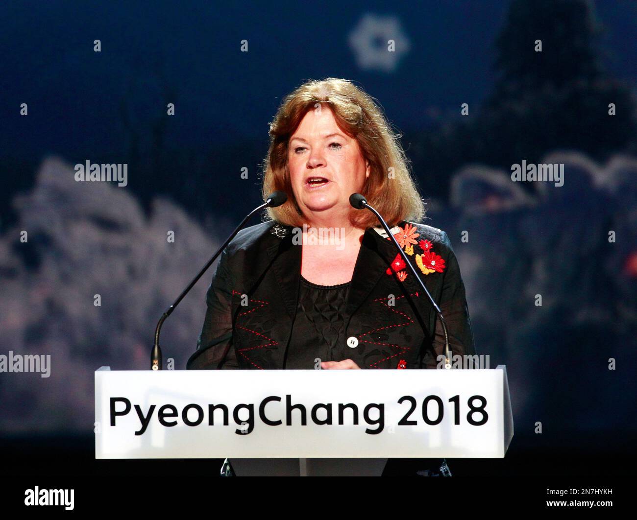 Gunilla Lindberg, a chair of IOC Evaluation Commission, speaks during ...