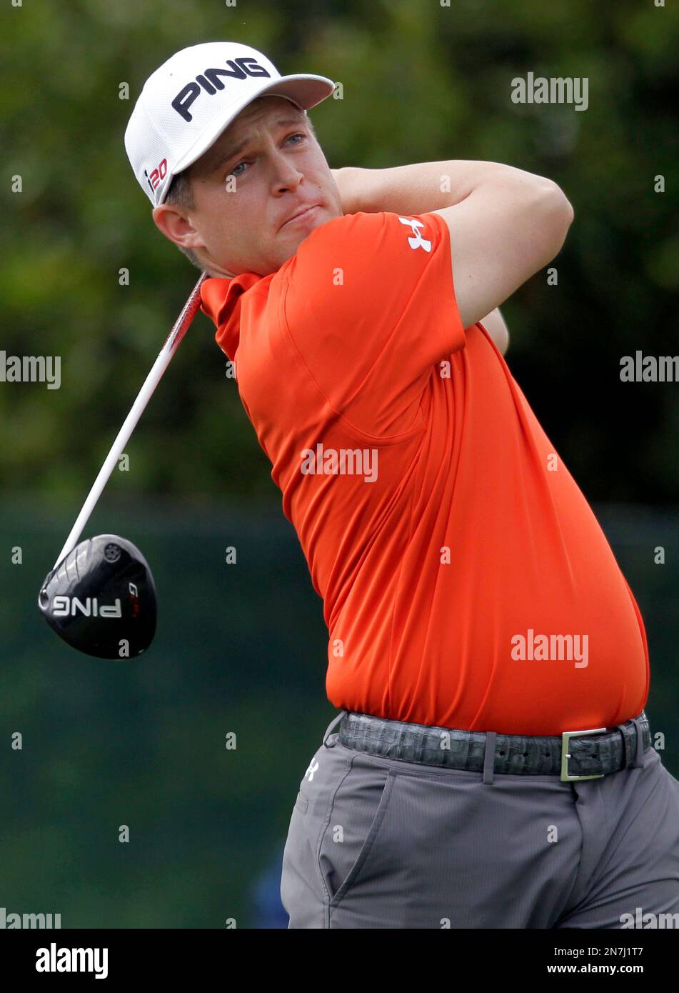 Daniel Summerhays watches his tee shot on the 16th hole during the ...