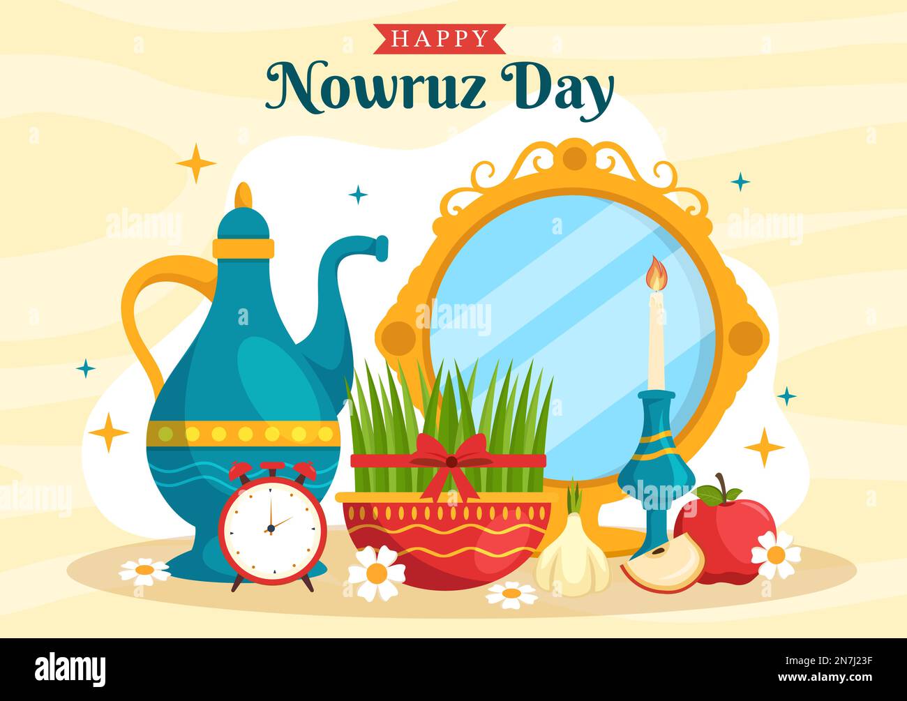 Happy Nowruz Day or Iranian New Year Illustration with Grass Semeni and ...