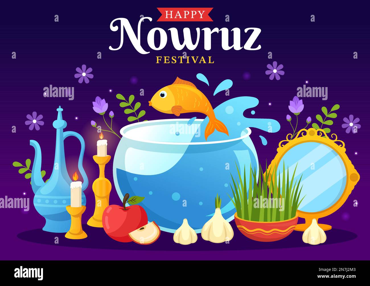 Happy Nowruz Day or Iranian New Year Illustration with Grass Semeni and ...