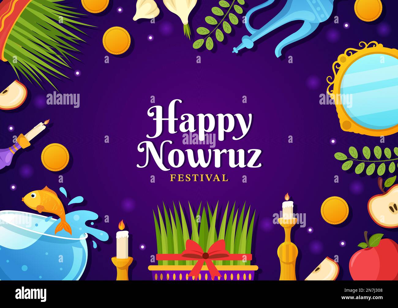 Happy Nowruz Day or Iranian New Year Illustration with Grass Semeni and ...