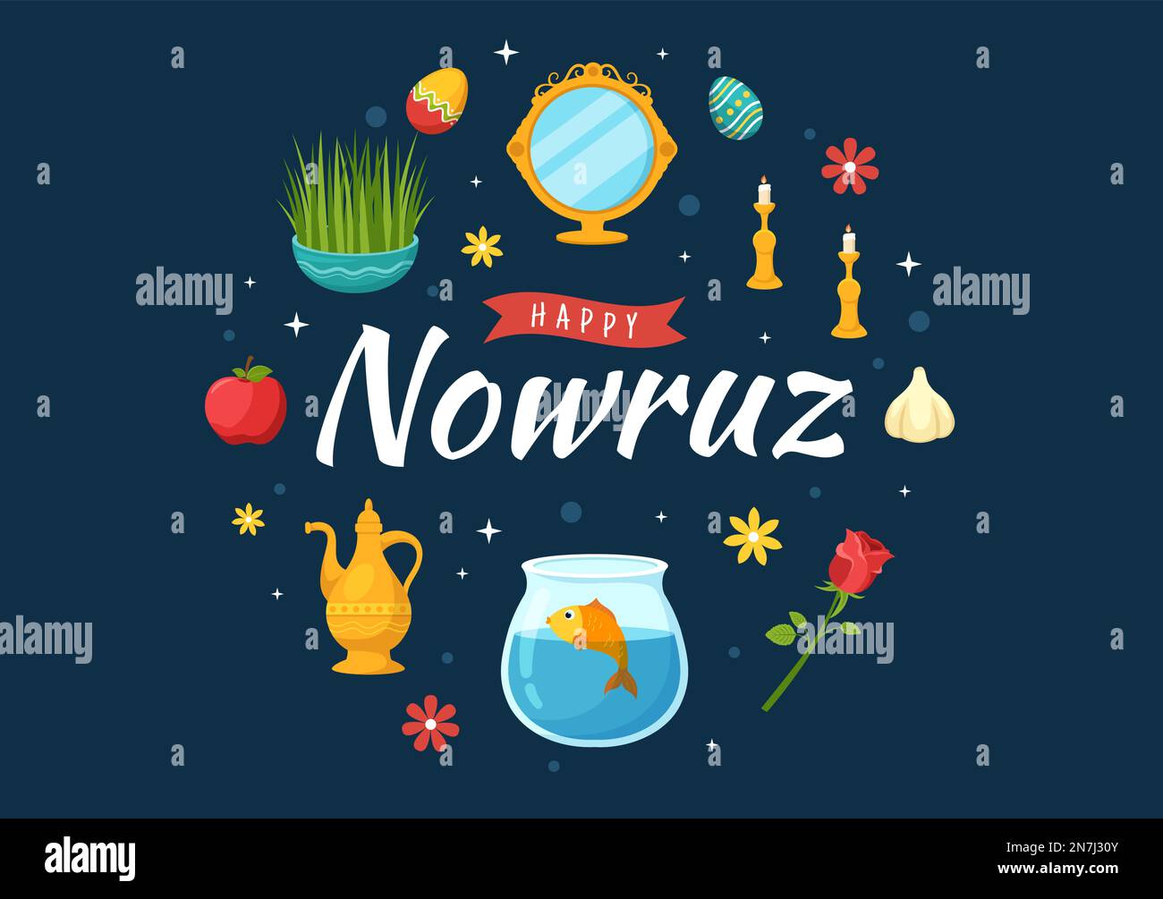 Happy Nowruz Day or Iranian New Year Illustration with Grass Semeni and ...