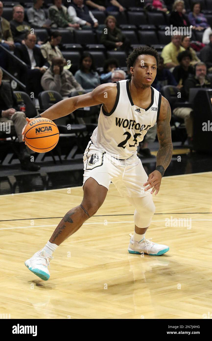 SPARTANBURG, SC - JANUARY 28: Wofford Terriers forward Messiah Jones ...