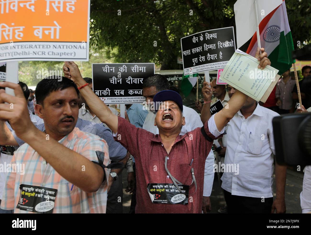 Indian Protesters Shout Slogans Against The Alleged Incursion By