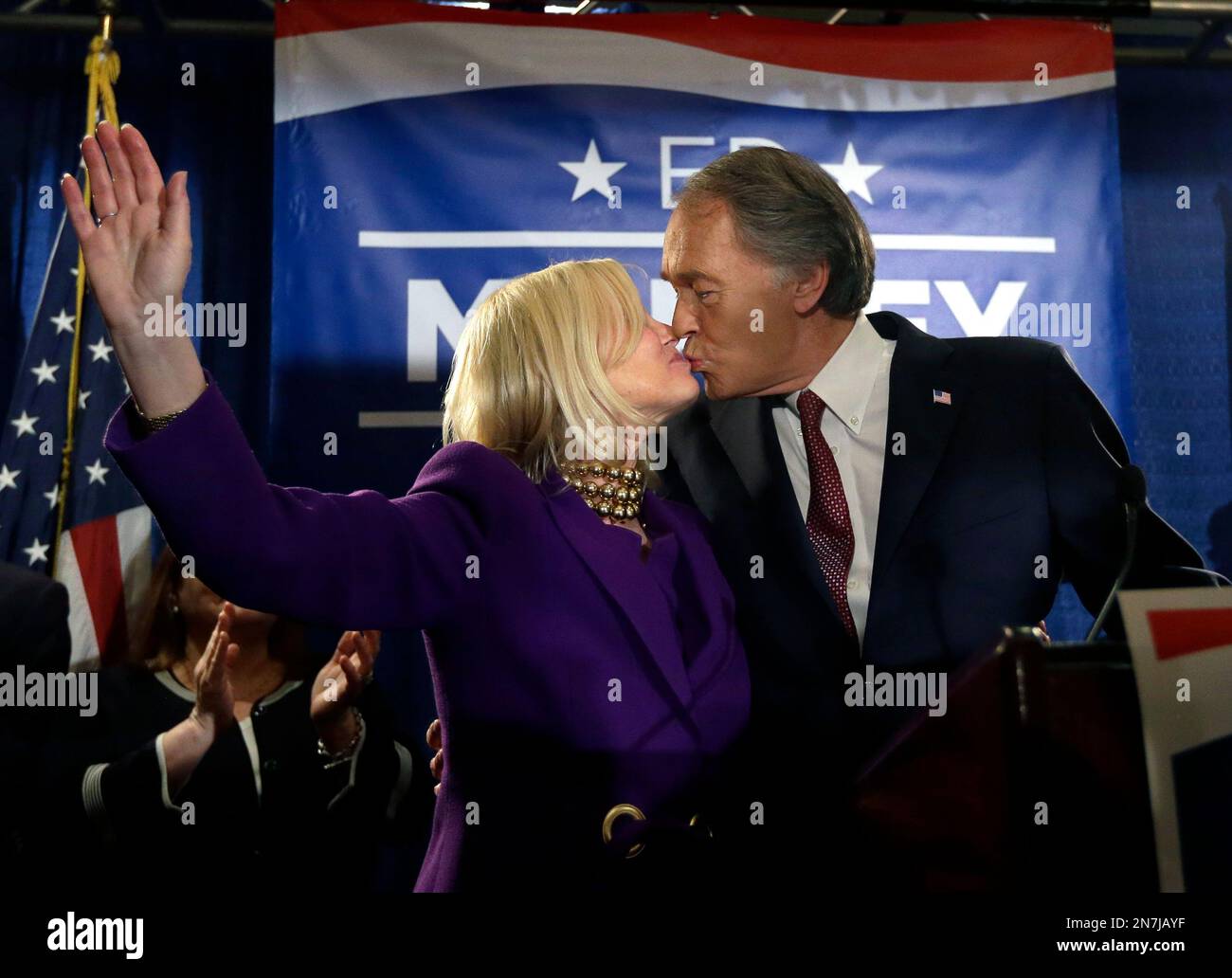 U.S. Senate candidate Ed Markey kisses his wife, Susan Blumenthal, in ...