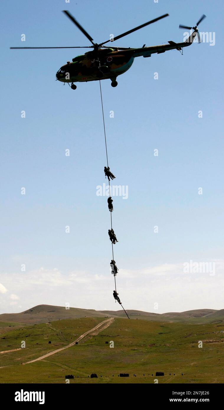 Georgian Special Operation Forces' soldiers are evacuated by helicopter ...