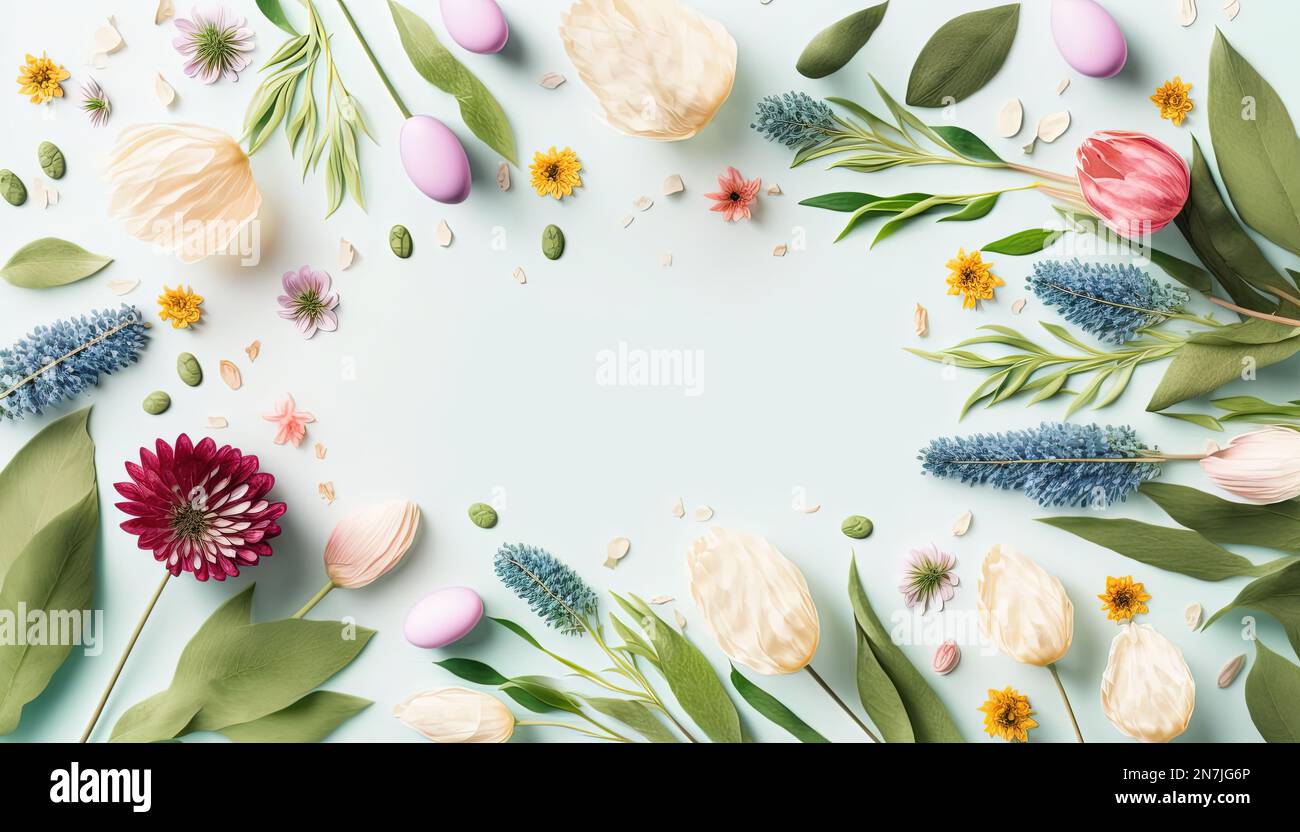 Flat Lay Flowers and Leaves Isolated On a White Background with Empty ...