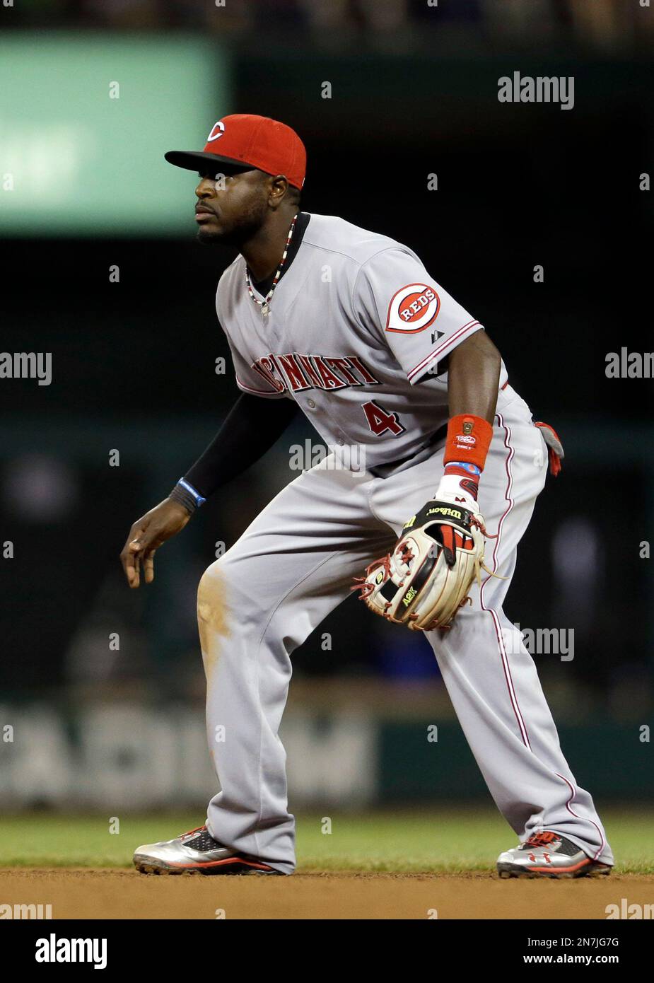 Cincinnati Reds second baseman Brandon Phillips takes up his position ...