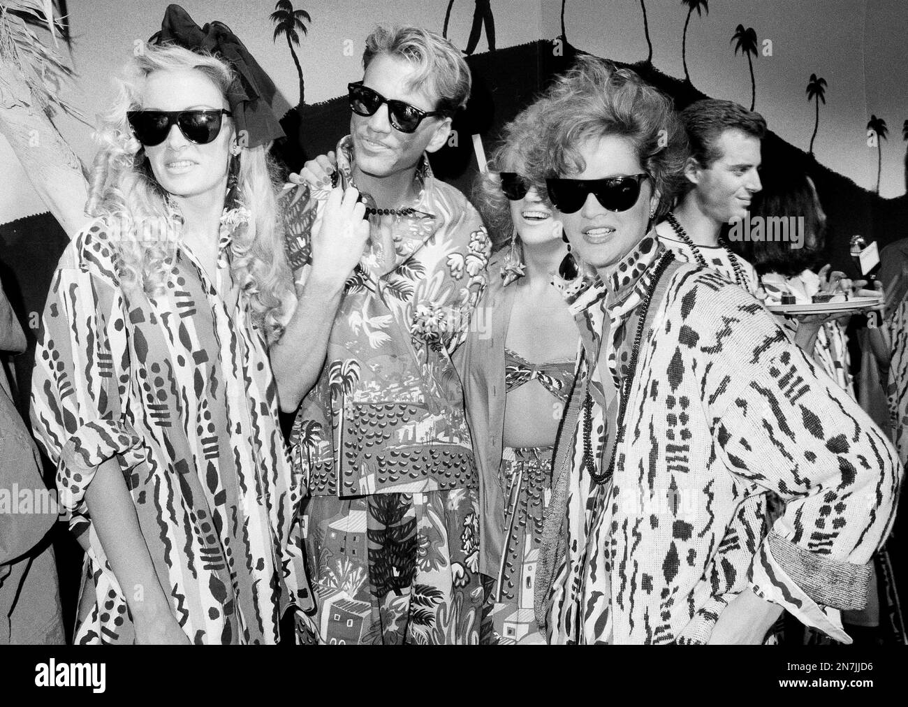 Models pose in fashion designer Willi Smith's "Los Angeles" collection ...