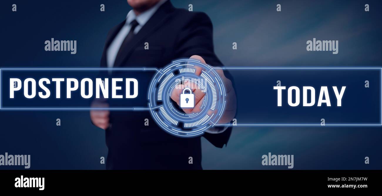 Handwriting text Postponed. Concept meaning to place later in order of ...