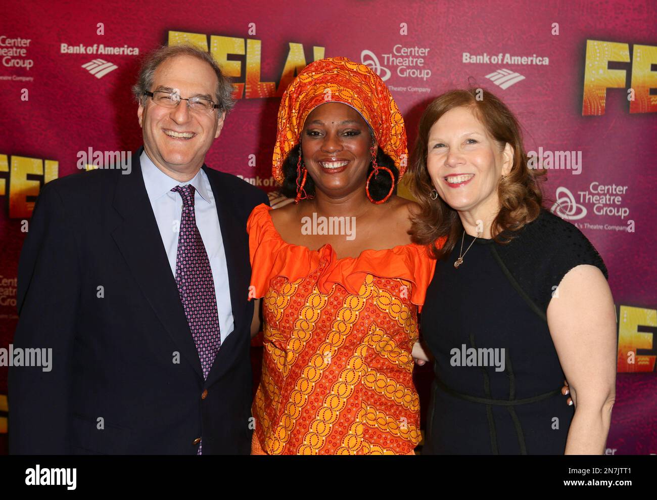 From left, Producer Stephen Hendel, Yeni Kuti, Fela's oldest daughter ...