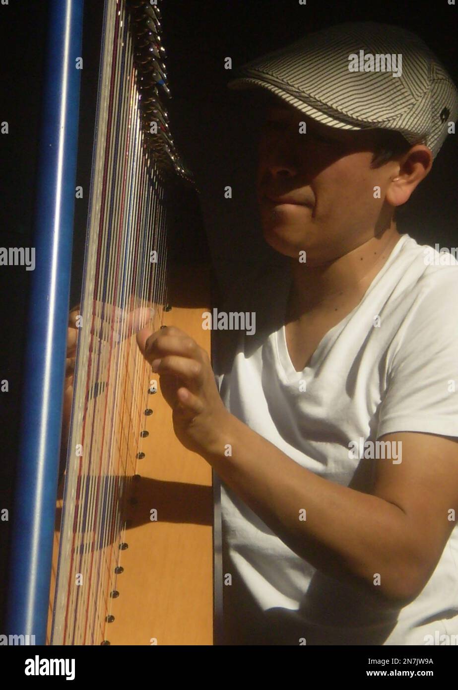 Harpist Edmar Castaneda, originally from Colombia who lives in Queens ...