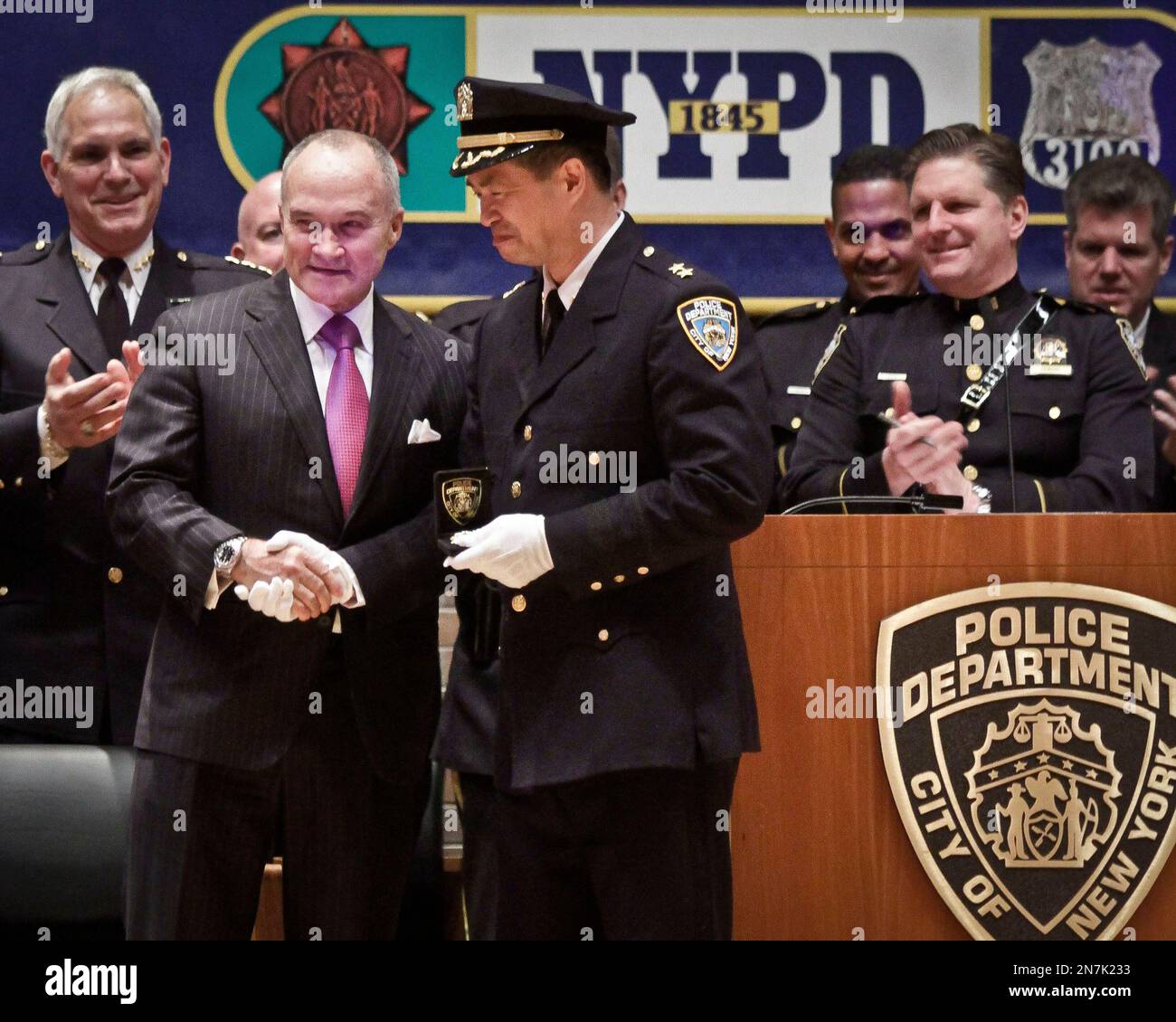 Police Commissioner Raymond Kelly, left, greets Chief Thomas Chang ...