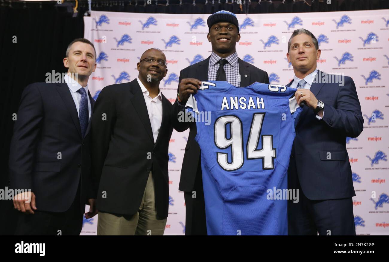 Ezekiel Ansah, the Detroit Lions first round draft pick stands with ...