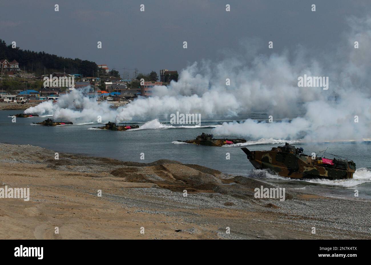 South Korean Marine LVT-7 landing craft land during the U.S.-South ...