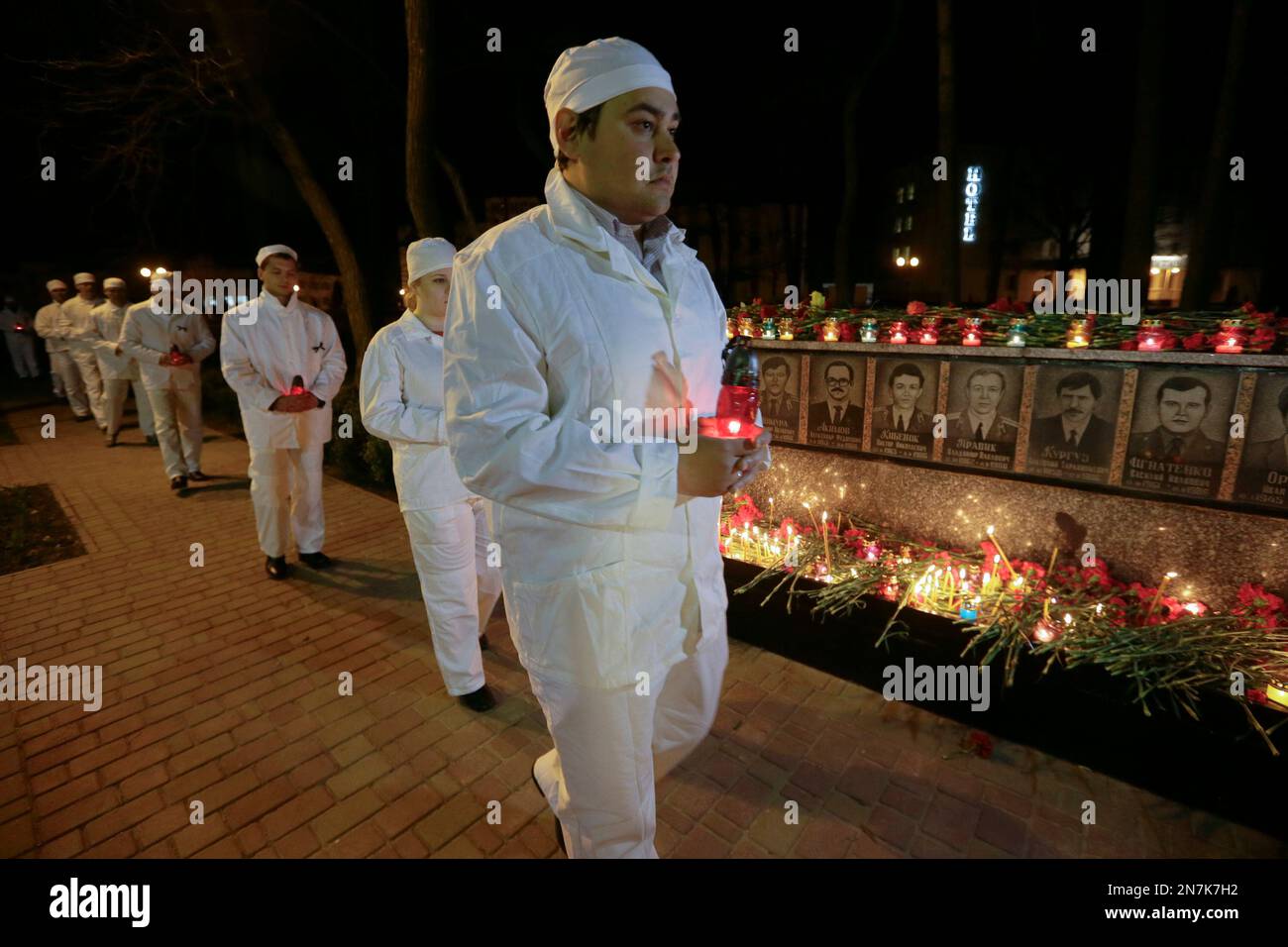 Ukrainians dressed in the uniform of the Chernobyl nuclear station ...