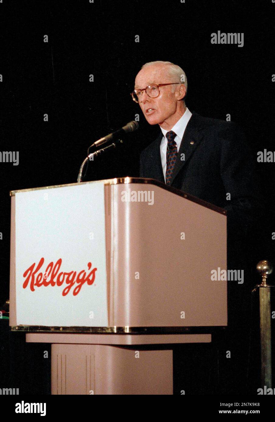William E. LaMothe, chairman and CEO of the Kellogg Company, shows off ...