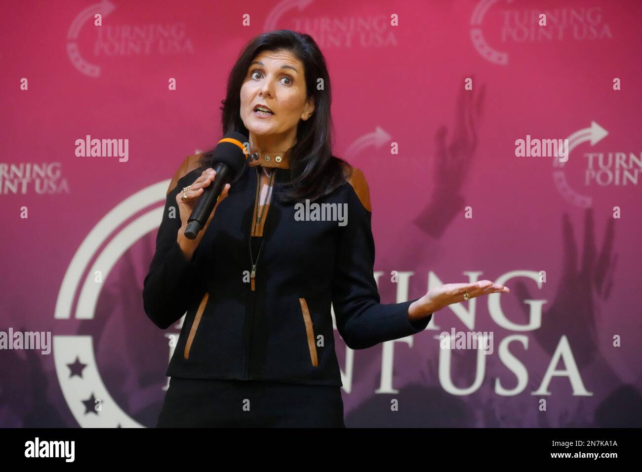 FILE - Former U.N. Ambassador Nikki Haley speaks during an event sponsored by Turning Point USA ...