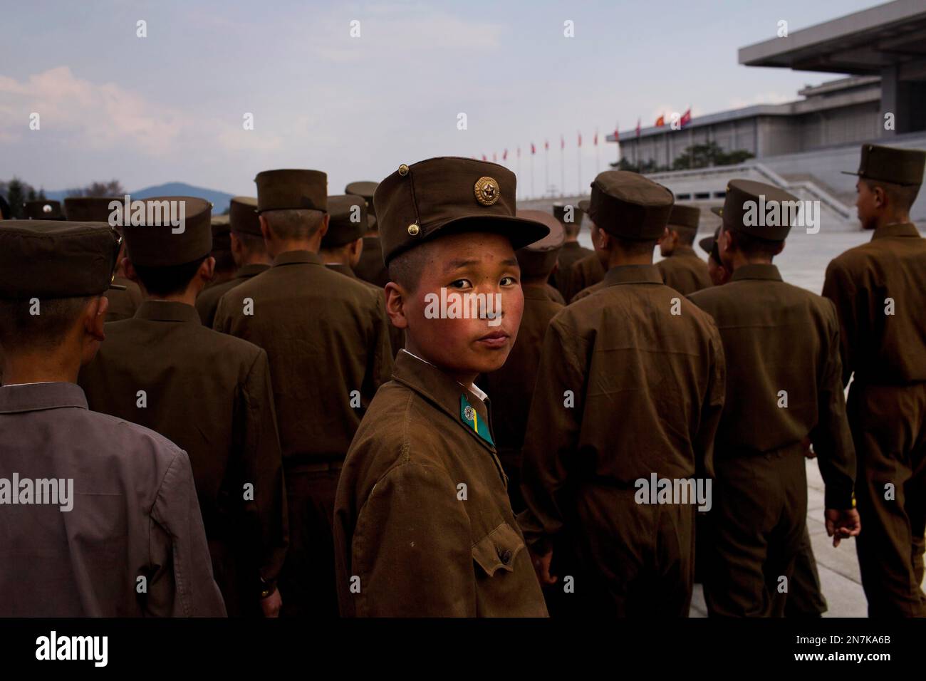 North Korean soldiers tour the park surrounding Kumsusan Palace of the ...