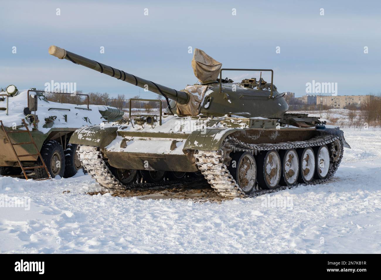 KRASNOE SELO, RUSSIA - FEBRUARY 05, 2023: Soviet tank T-55 in the ...