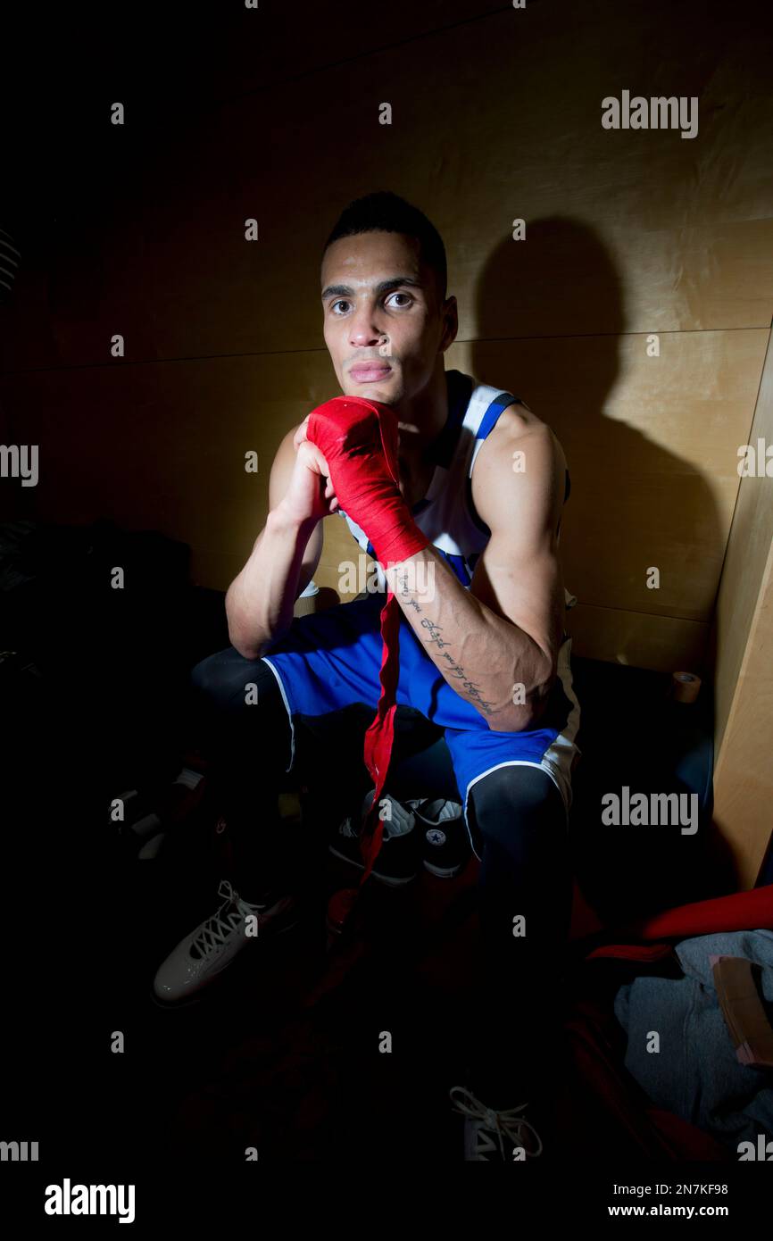 Boxer Anthony Ogogo poses for pictures after a workout at the English ...