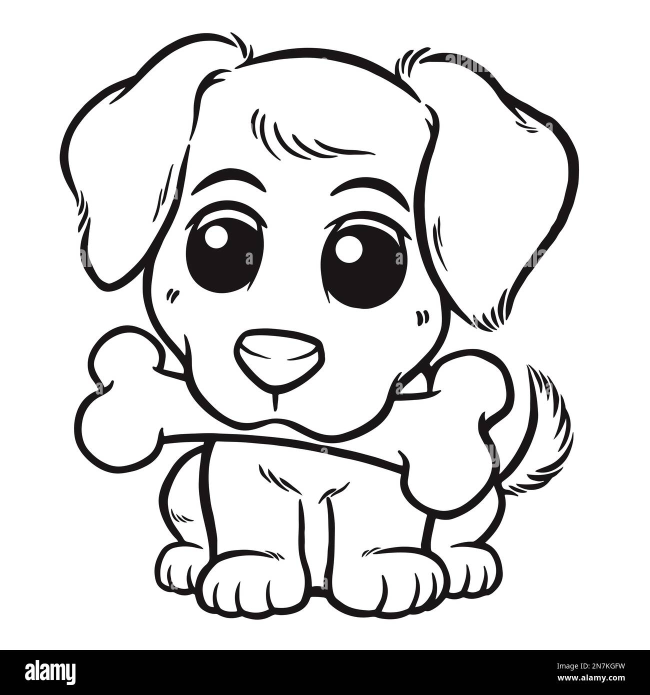 Vector illustration of Cartoon Dog with bone - Coloring book for kids ...