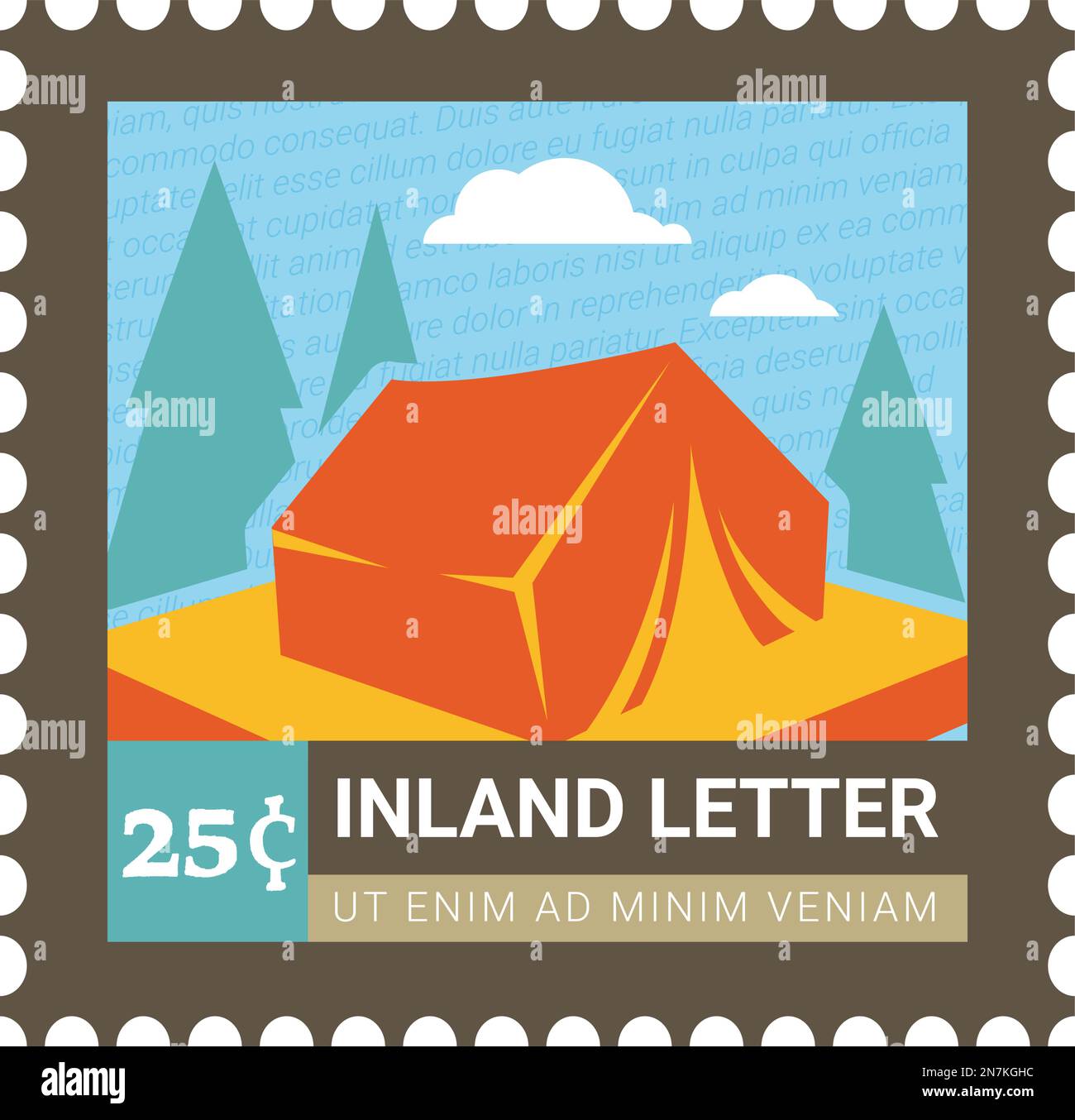 Inland letter, camping post mark with price vector Stock Vector Image ...
