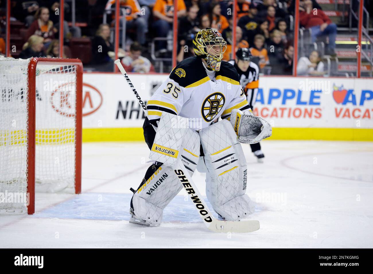 Boston Bruins' Anton Khudobin in action during an NHL hockey game ...