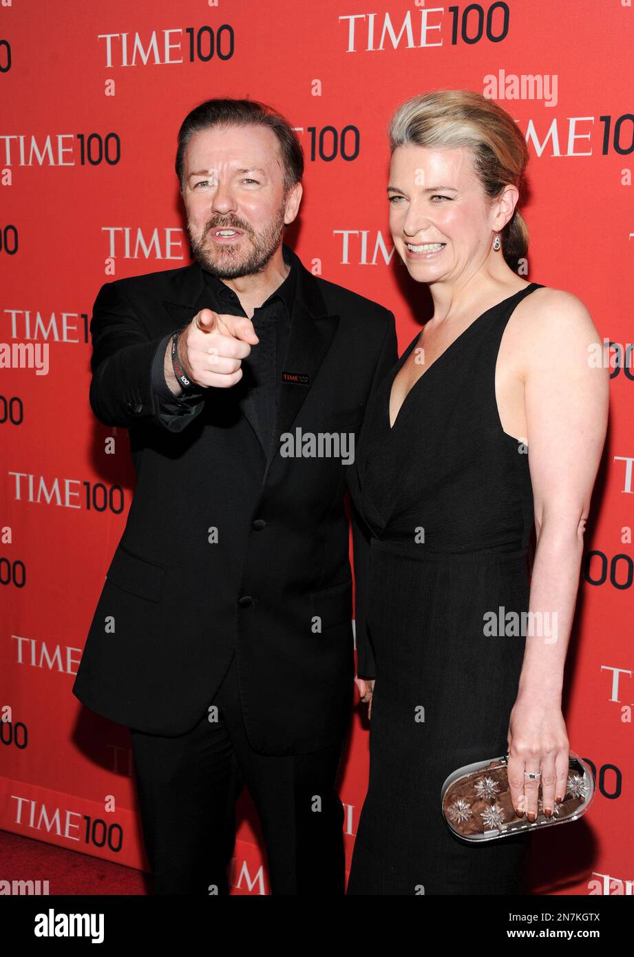 Comedian Ricky Gervais and girlfriend Jane Fallon attend the TIME 100 ...