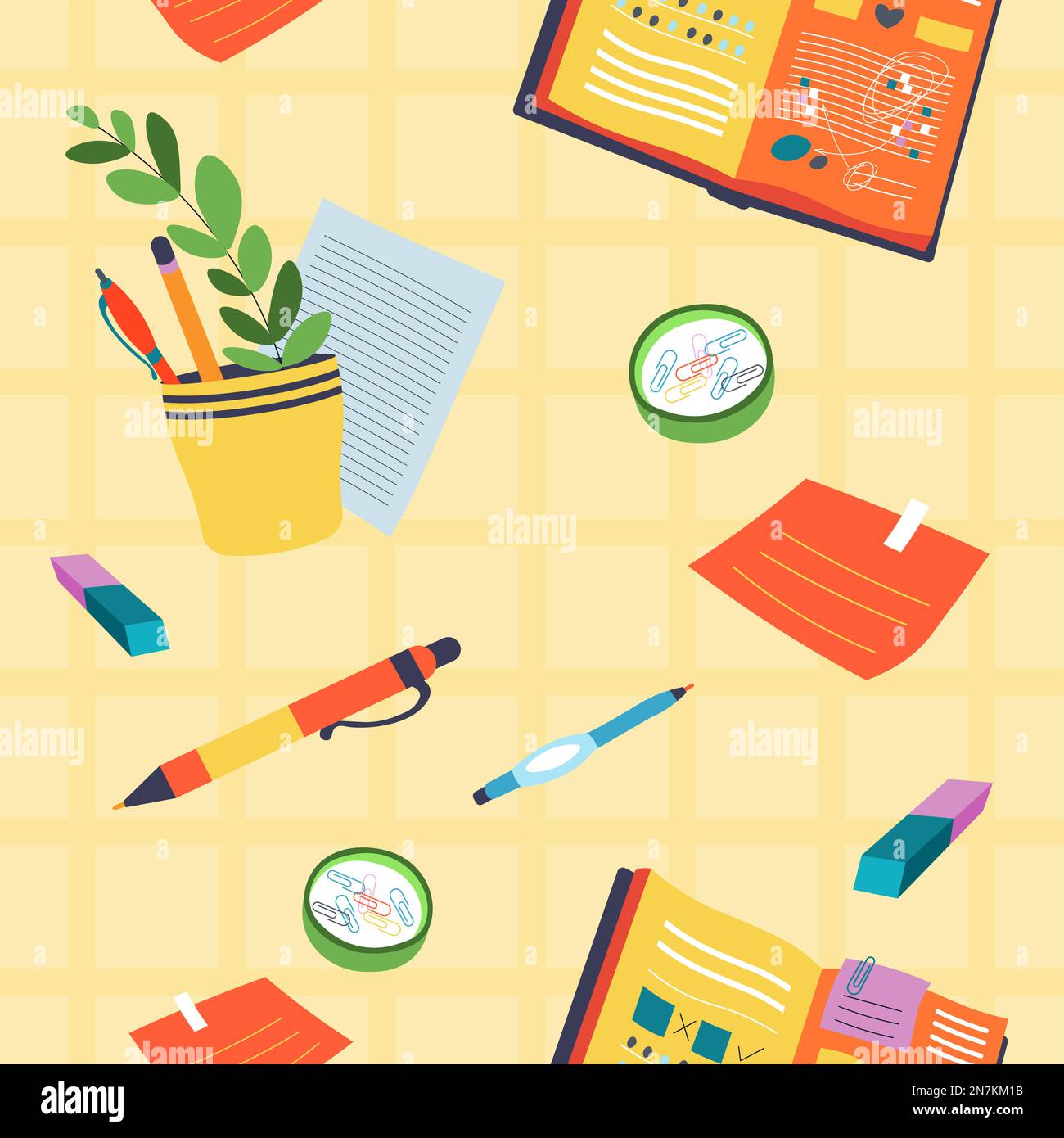 Workplace supplies, documents and pencils pattern Stock Vector Image ...