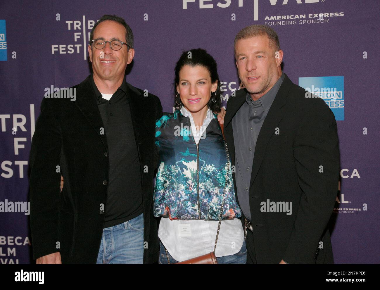 From left, comedian Jerry Seinfeld, his wife Jessica Seinfeld and director Eric Steel attend the ...