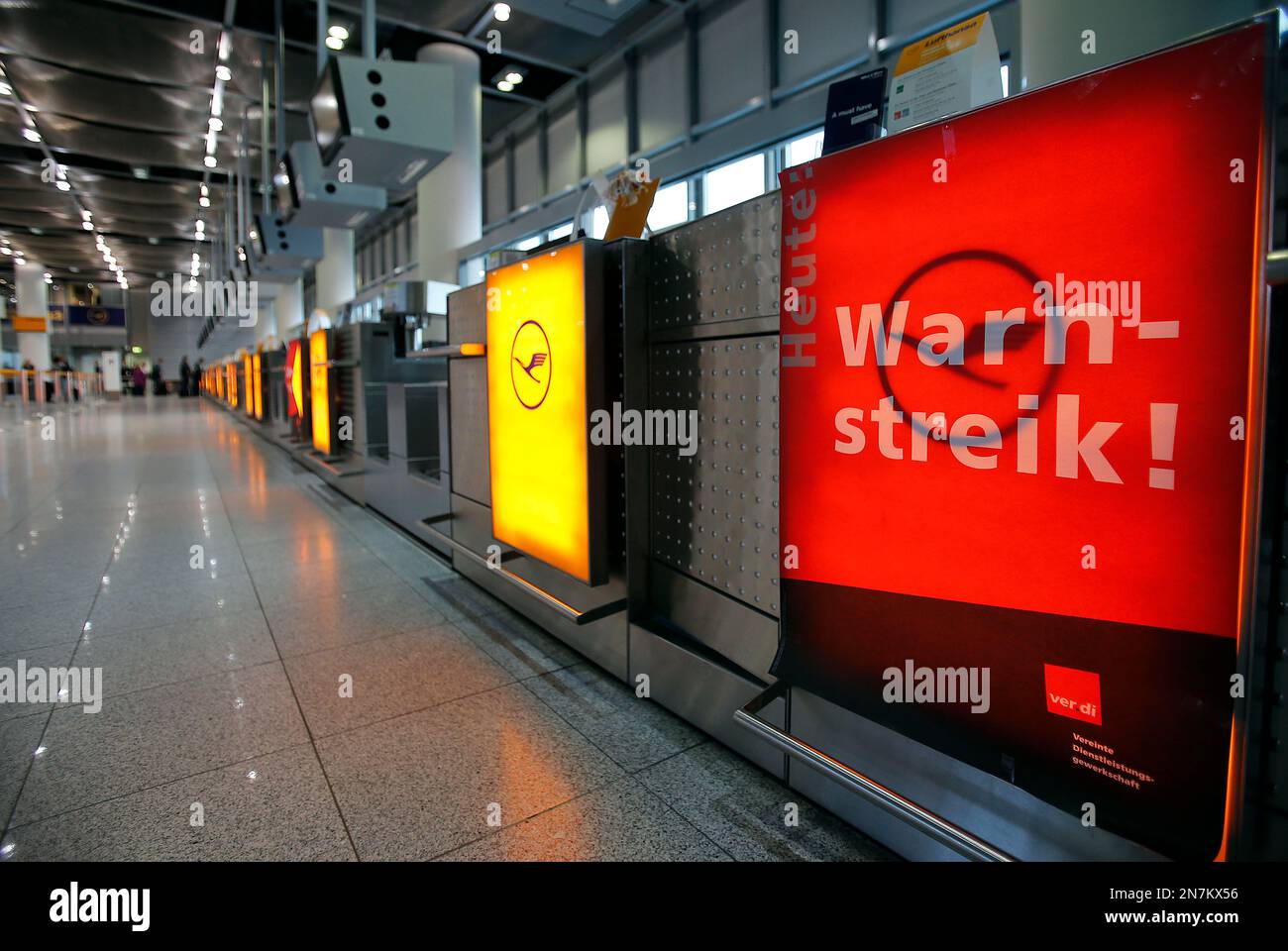 Empty counters and a poster that reads ' Warning Strike' is seen during ...