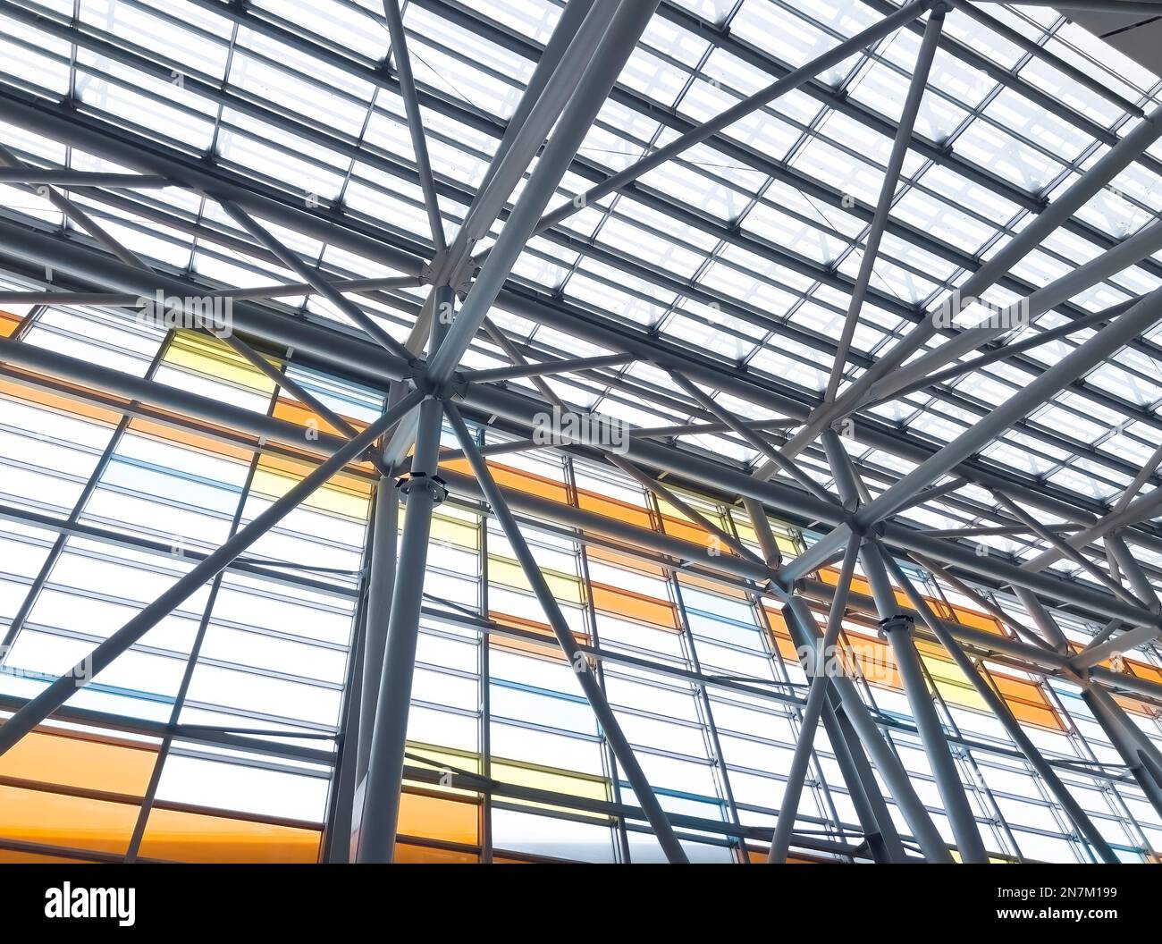 Lights and ventilation system in long line on ceiling of the industrial ...