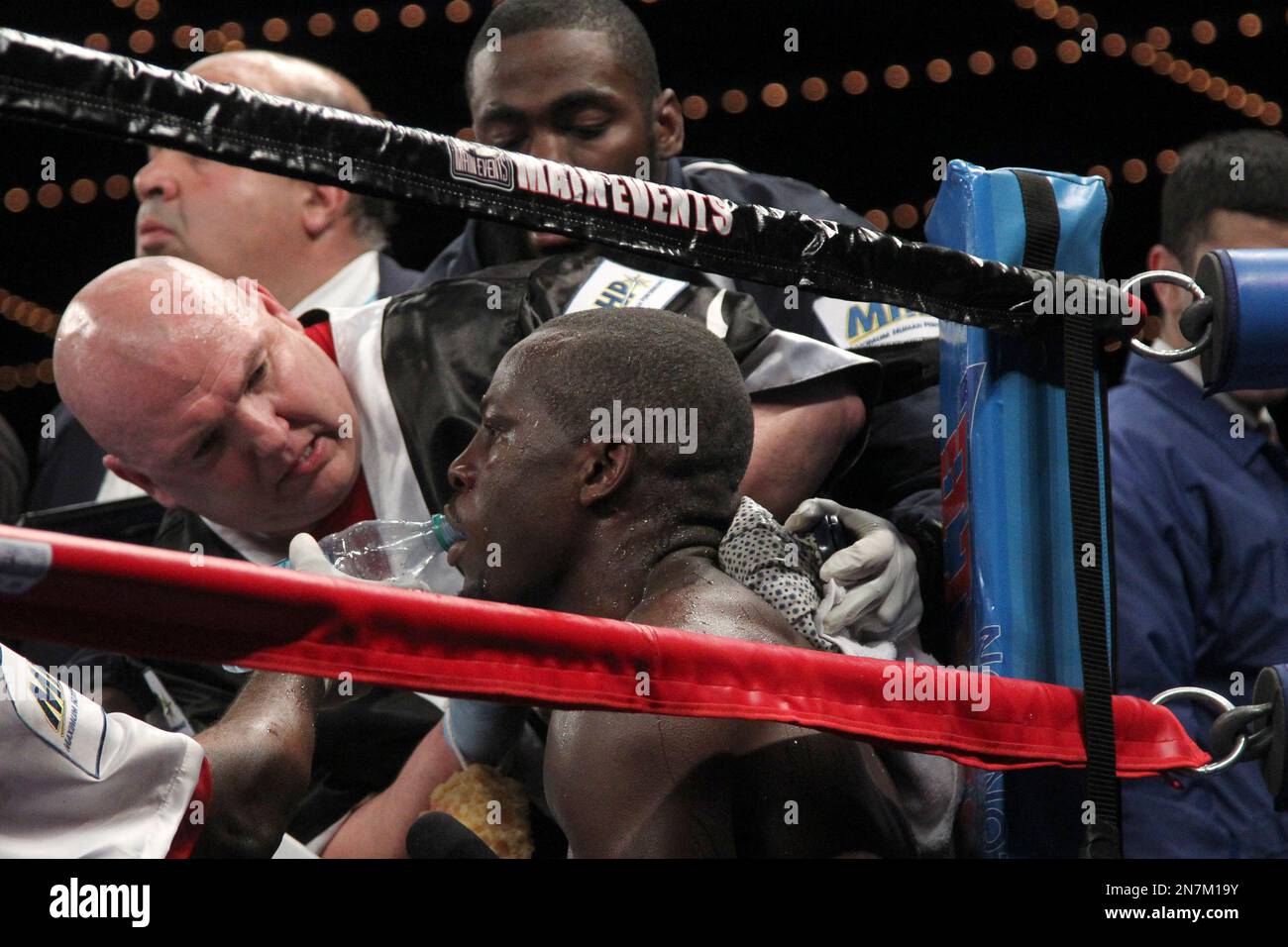 Steve Cunningham is attended to in his corner during a heavyweight ...