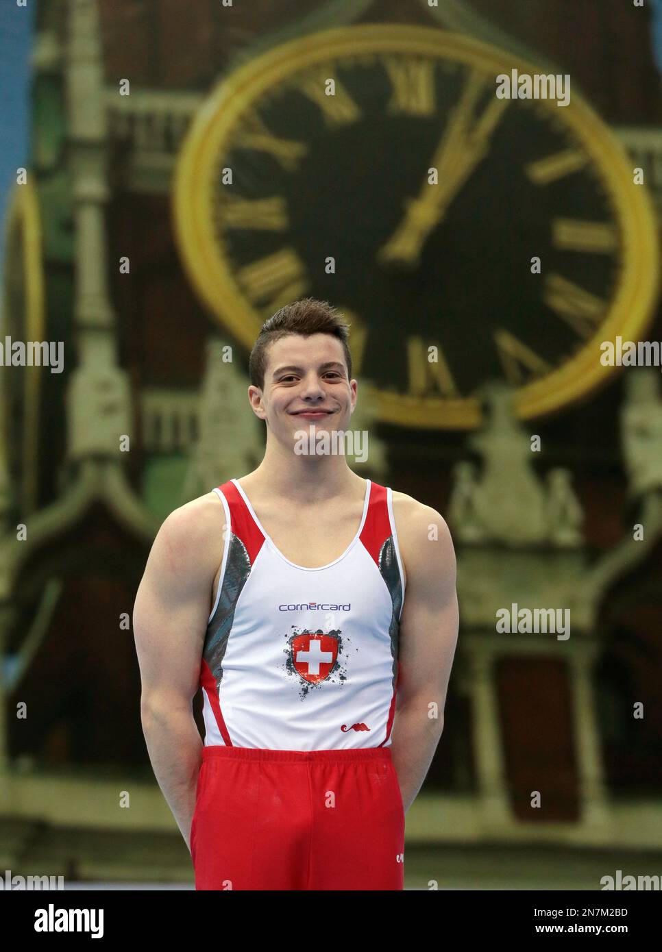 Silver medal winner Lucas Fischer of Switzerland reacts on the podium ...