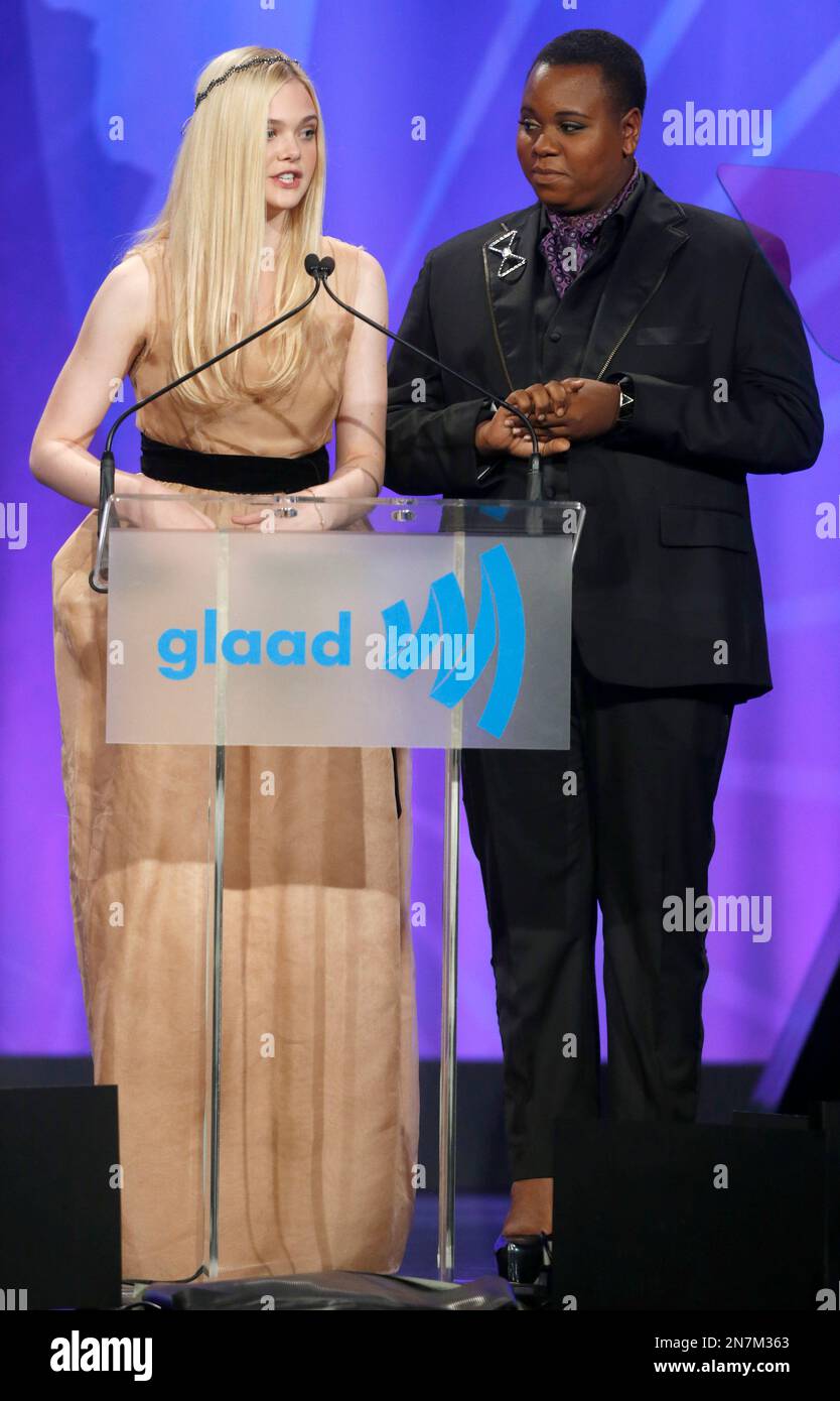 Actors Elle Fanning and Alex Newell speak onstage atthe 24th Annual ...