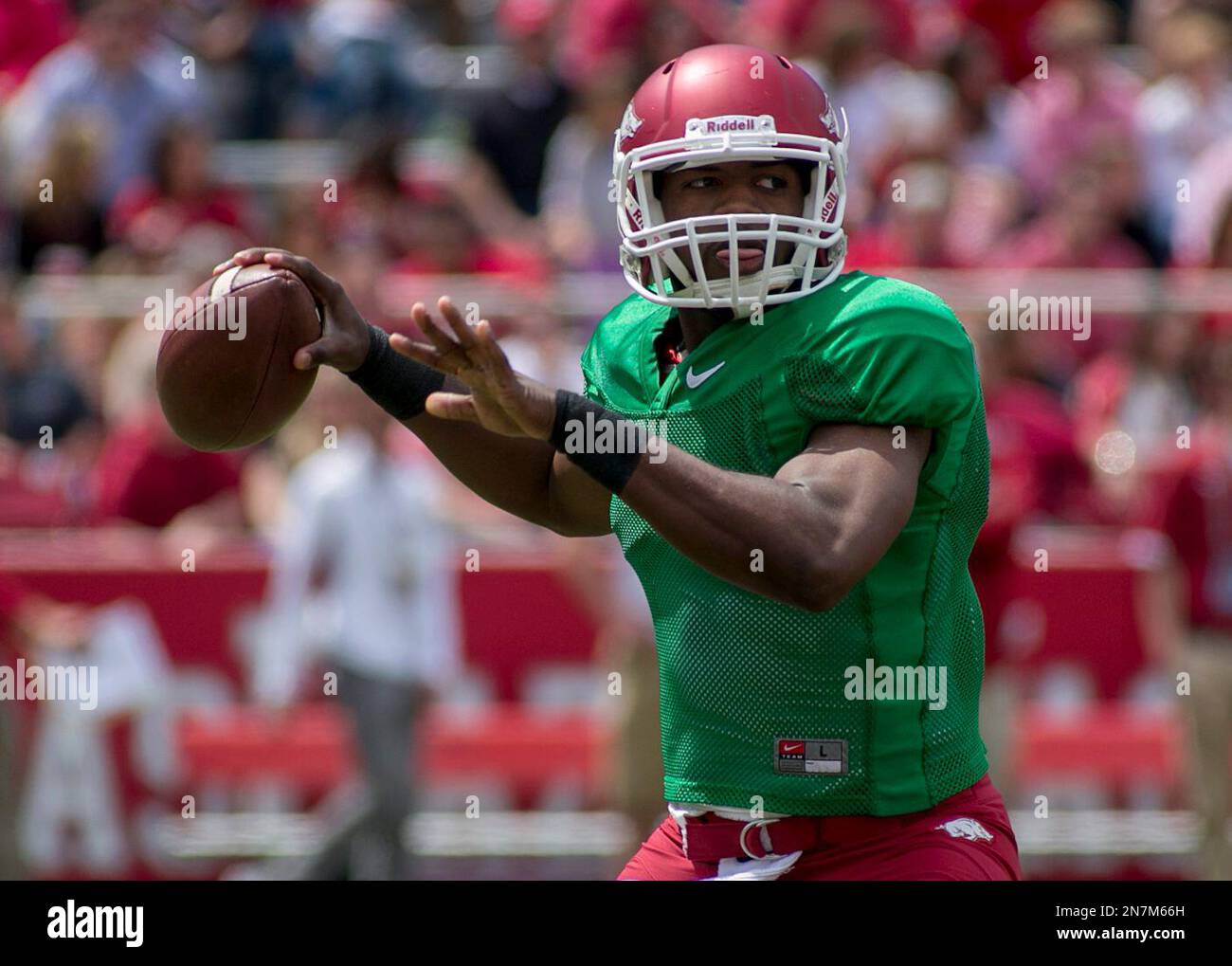 Arkansas Red Team quarterback Brandon Mitchell throws the ball during ...