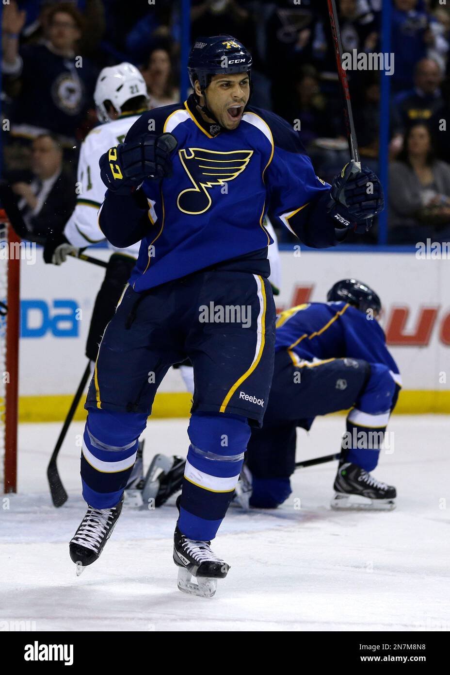St. Louis Blues' Ryan Reaves celebrates after scoring during the second ...